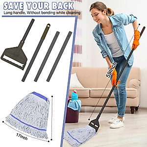 Looped-End Commercial Industrial Cotton Mop for Floor Cleaning ,Heavy Duty String Wet Mops with Long Handle for Home,Garage,Office, Workshop, Warehouse Floor Cleaning (1 Industrial mop)