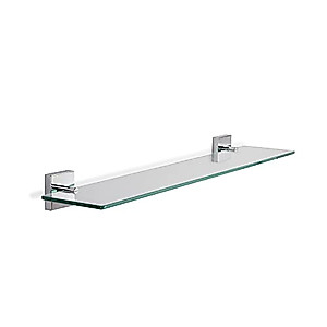 Croydex Chester Flexi-Fix Easy Fit Screw or Glue Glass Bathroom Shelf, 2.1in x 24.3in x 5.3in, Chrome