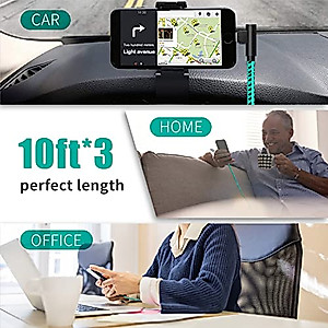 iPhone Lightning Charger Cable 10FT [MFi Certified] Right Angle 90 Degree Nylon Braided Charging Cord Extra Long for iPhone 12/12pro/11/11pro/XS MAX/XR/8/7（3Pack）