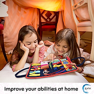 LukNic Busy Board Montessori and Sensory for Toddlers Toys for Children Learning Tool for Kids Portable Blue Felt Bag with Zipper Clock Activiti Kit