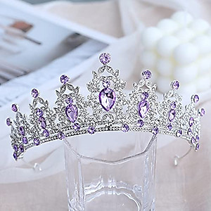LKBBC Silver with Purple Crown, Crystal Mermaid Birthday Fairy Crown,Princess Sweet 16 Quinceanera Queen Tiara Headband