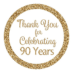 White and Gold 90th Birthday Thank You Stickers - 1.75 in - 40 Labels, 90th Birthday Decorations