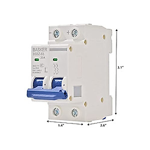 BASKER DC Circuit Breaker, 20Amp 2 Poles 500V Solar Disconnect Switch for Solar PV System Solar Panels Grid System, DIN Rail Mount, DC Breaker MCB (20A)