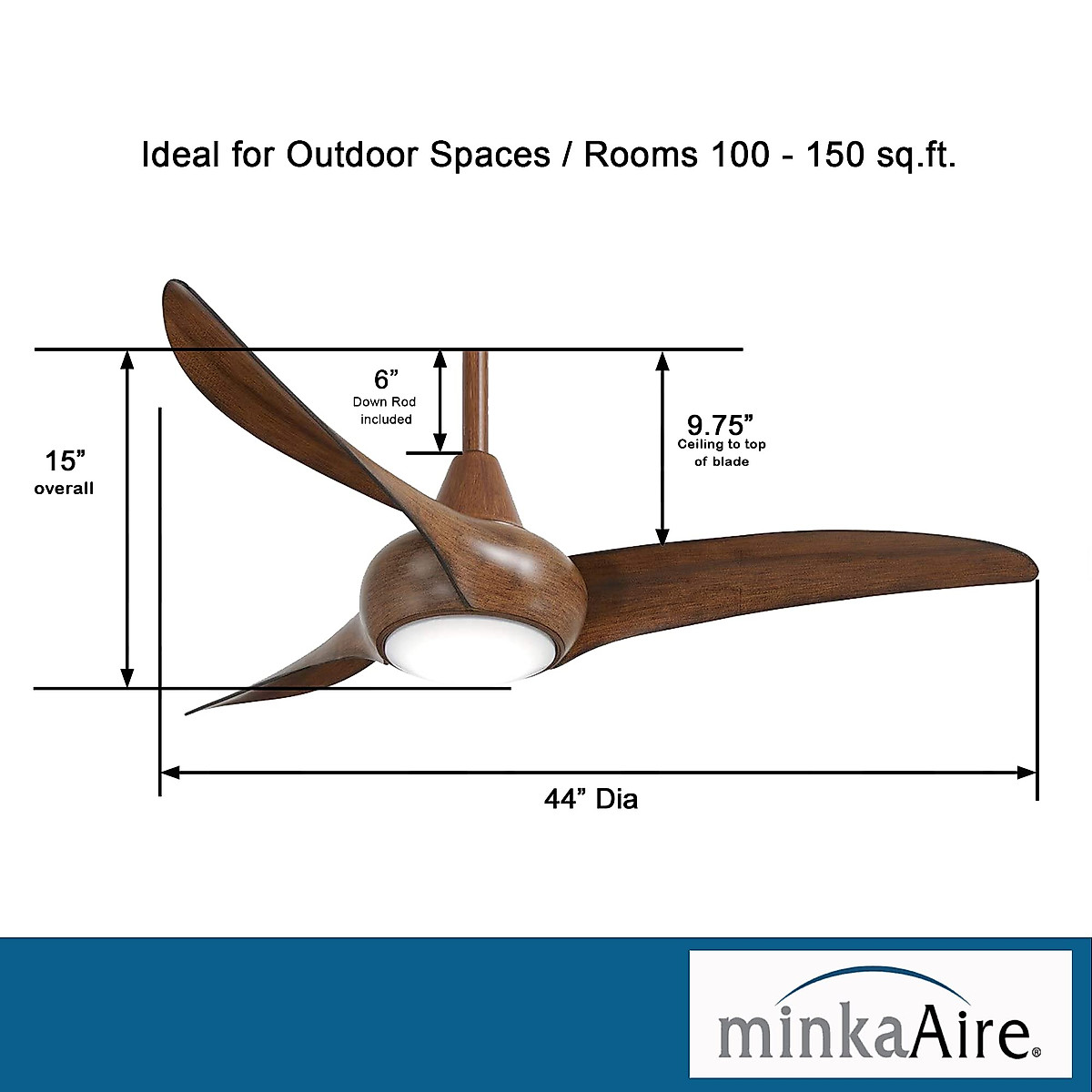 MINKA-AIRE F845-DK Light Wave 44 inch Ceiling Fan with LED Light and Remote Control, Brown Distressed Koa Finish