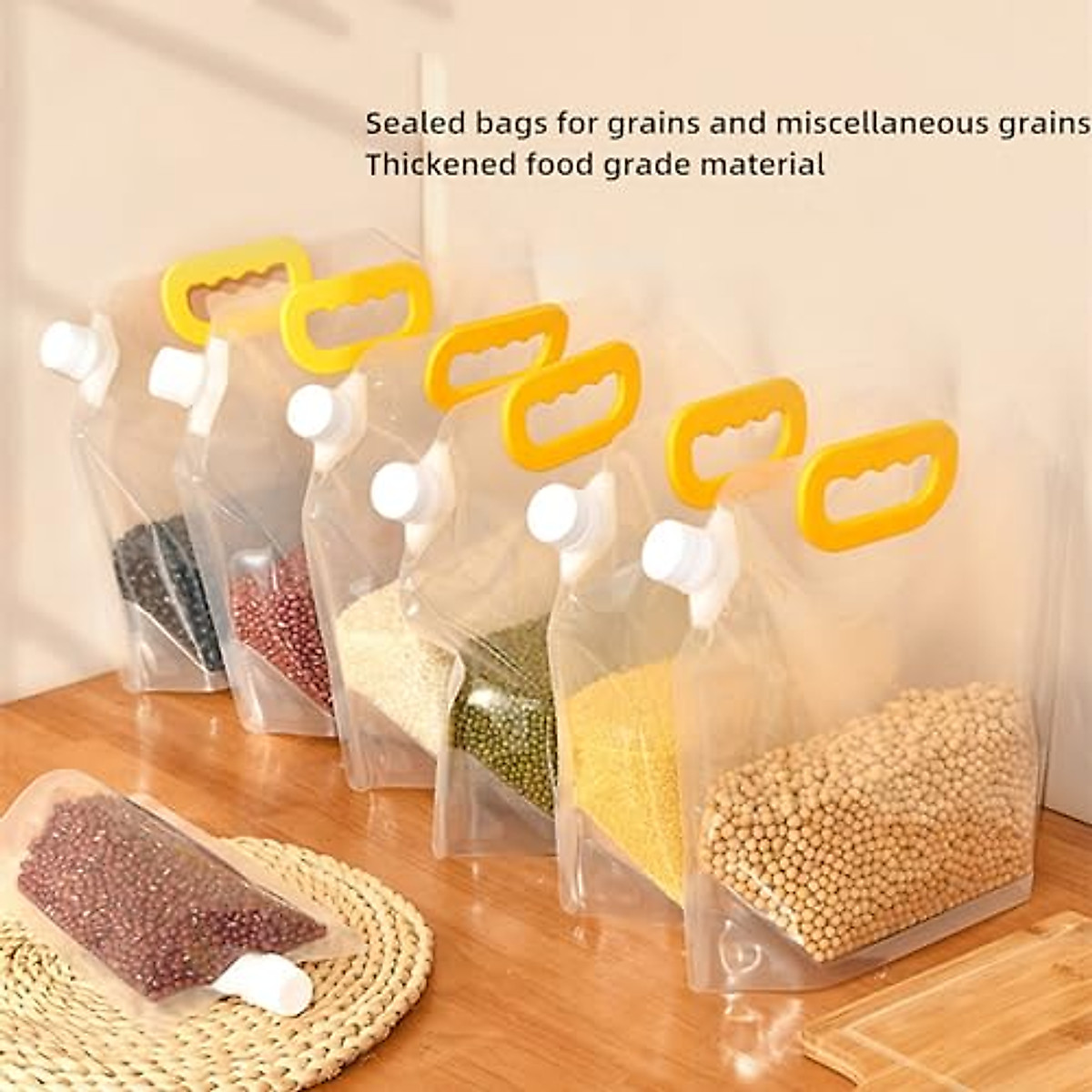 AUGEN Reusable Food Container Storage Bags, Airtight Moisture-Smell Proof Sealed Bags, Portable Transparent Dry Storage Bag With Lids For Grain Flour Juice (Pack of 4-2.5L)