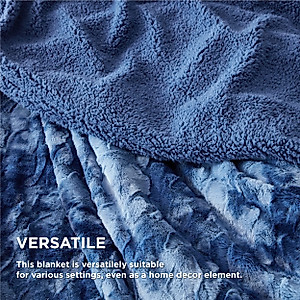 Bedsure Fuzzy Blanket Twin Size - Indigo, Soft and Comfy Sherpa, Plush and Furry Faux Fur, Reversible Twin Blankets for Couch, Sofa and Bed, 60x80 Inches