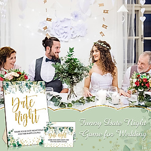 Wesiti 51 Pieces Eucalyptus Leaves Bridal Shower Games Date Night Game Sign and 50 Cards Greenery Bridal Shower Bachelorette Games Supplies Wedding Shower Games