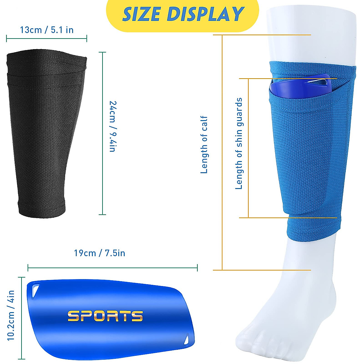 2 Pairs Soccer Shin Guards with Shin Guard Sleeves Adult Youth Soccer Shin Guards for Boys Girls Soccer Games Leg Protection Reduce Shocks and Injuries (Blue Black)