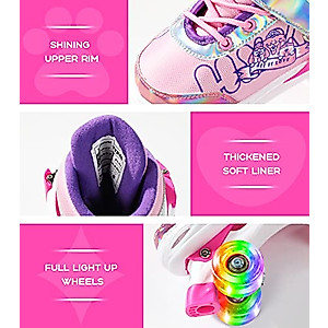 HYKID Paw Stars 4 Size Adjustable Roller Skates with Light Up Wheels,Safe for Girls Kids Toddler, Trimmable Insole Included (Small)