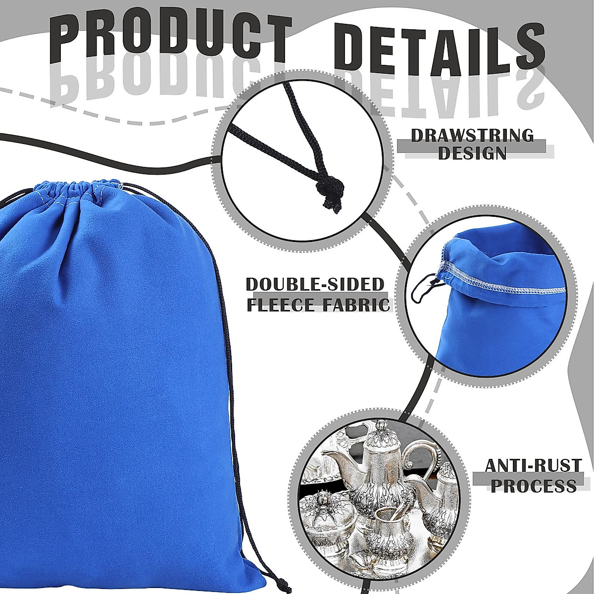 8 Pcs Silver Storage Bags Anti Tarnish Storage Bags 18" x 18" 9" x 11.8" Silver Protector Bags for Jewelry Silverware Protection Resistant Tarnish Storage Bags for Silverware Flatware (Blue)