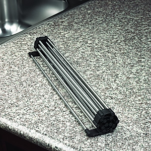 Kindred 17-Inch x 14-Inch Universal Kitchen Sink Stainless Steel Roller Mat, Dish Drying Rack or Trivet, FRM100