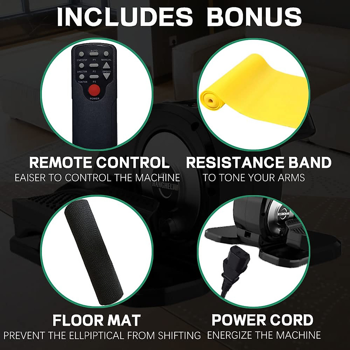 Hanghelth Under Desk Ellipitical Machine,Electric Mini Seated Elliptical Training Machine,with Resistance Band,Mat,Remote Controller for Seniors,Adults,Foot Pedal Exerciser Home and Office Workout