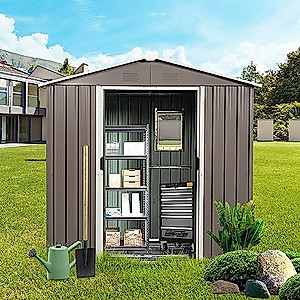 FRANSOUL 8ft x 4ft Outdoor Storage Shed with Lockable Sliding Doors,Metal Tool Shed with Anchorsï¼ŒHooks and Shelf, Garden Shed Organizer for Yard Patio Lawn Deck,Easy to Assemble,Gray