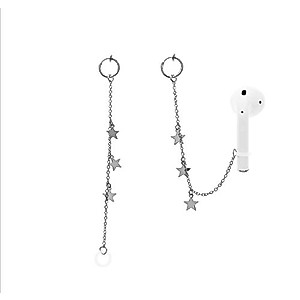 Creative Earphone Earring Strap String Rope Wirreless Headset Holder Anti-Lost for Airpods 1 2 Earbuds Ear Hook Accessories (Silver)