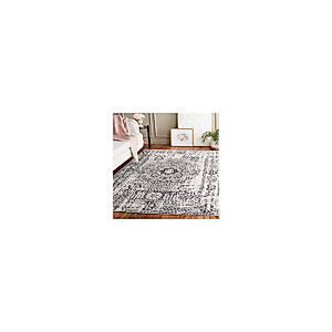 SAFAVIEH Evoke Collection Area Rug - 10' x 14', Ivory & Black, Oriental Medallion Distressed Design, Non-Shedding & Easy Care, Ideal for High Traffic Areas in Living Room, Bedroom (EVK260T)