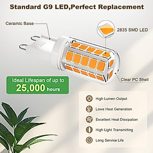 DiCUNO G9 LED Bulb 40W Equivalent, 4W, Warm White 3000K, 400LM, G9 Bi-pin LED Bulbs for Chandelier Light, Non-dimmable, G9 Halogen Bulb Replacement for Pendant Light, Home Lighting, Pack of 6