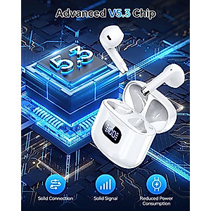 KTGEE Wireless Earbuds, Bluetooth 5.3 Headphones 40Hrs Playtime with Charging Case, IPX5 Waterproof Stereo in-Ear Earphones with Microphone for iPhone Android Cell Phone Sports Workout Gaming, White