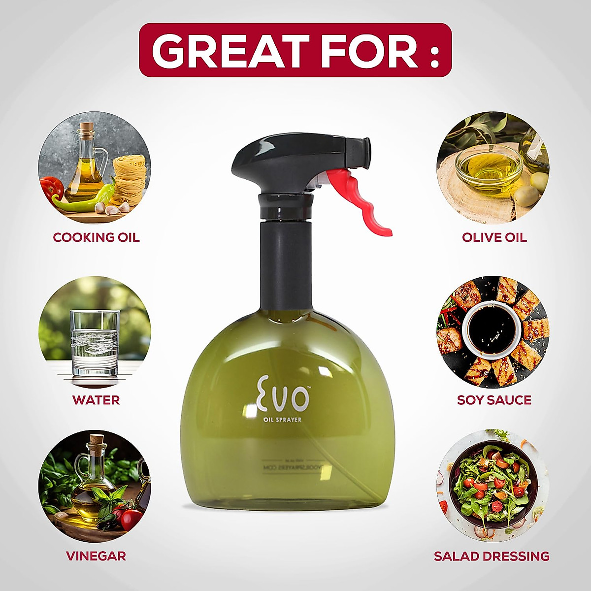 Evo Mini Oil Sprayers, Non-Aerosol for Olive Oil, Cooking Oils, and Vinegars, Green, 8-Ounce Capacity, Set of 2