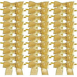 Micomon Metallic Gold Bows for Crafts Pretaied Christmas Bows with Twist Ties Hot Cut Tails for Gift Wrapping Packing Christmas Decoration (Gold,50pcs)