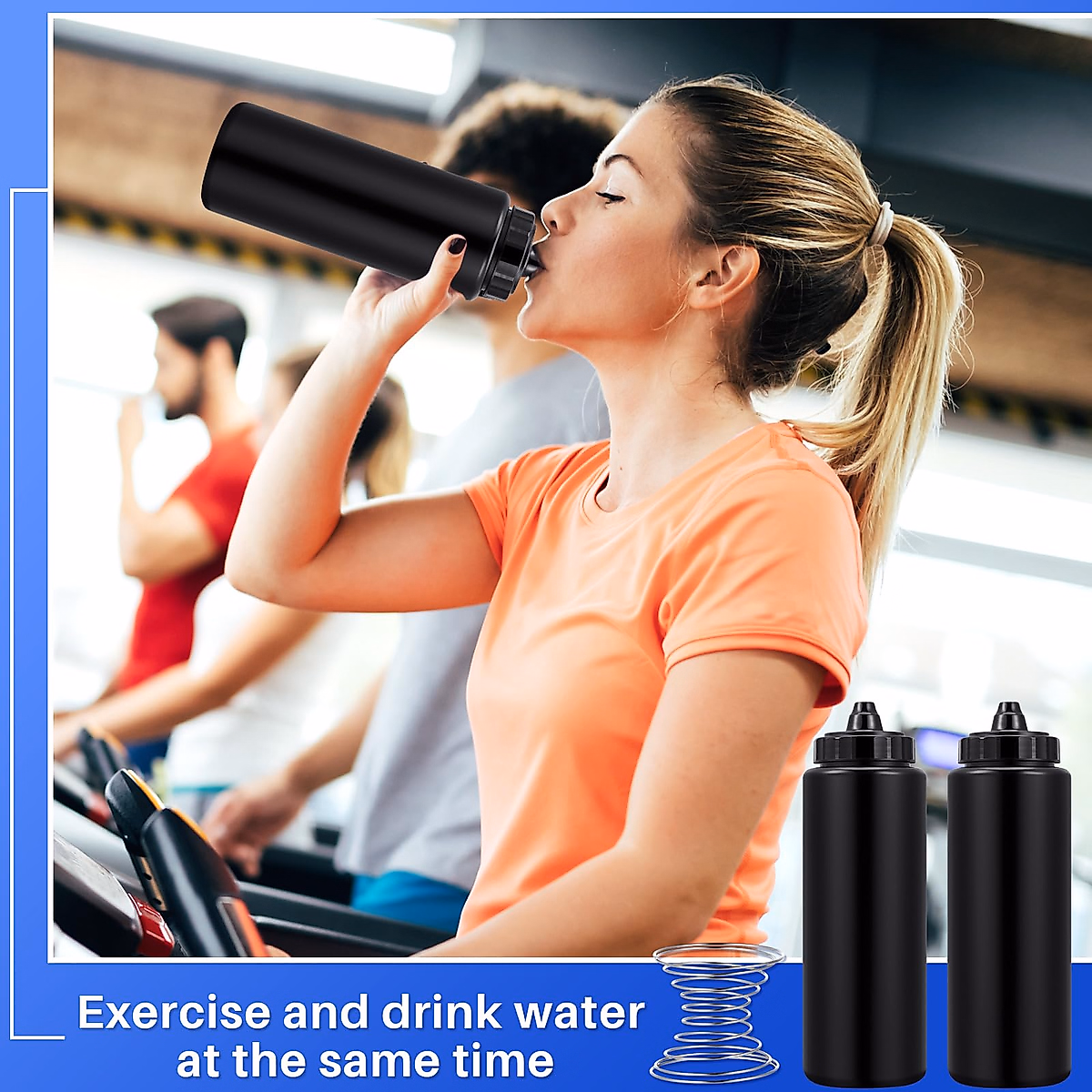 Hushee 12 Pcs 32oz Squeeze Water Bottles Bulk BPA Free Sports Water Bottles Reusable Cycling Football Baseball Hockey Water Bottle with Wire Whisk Included