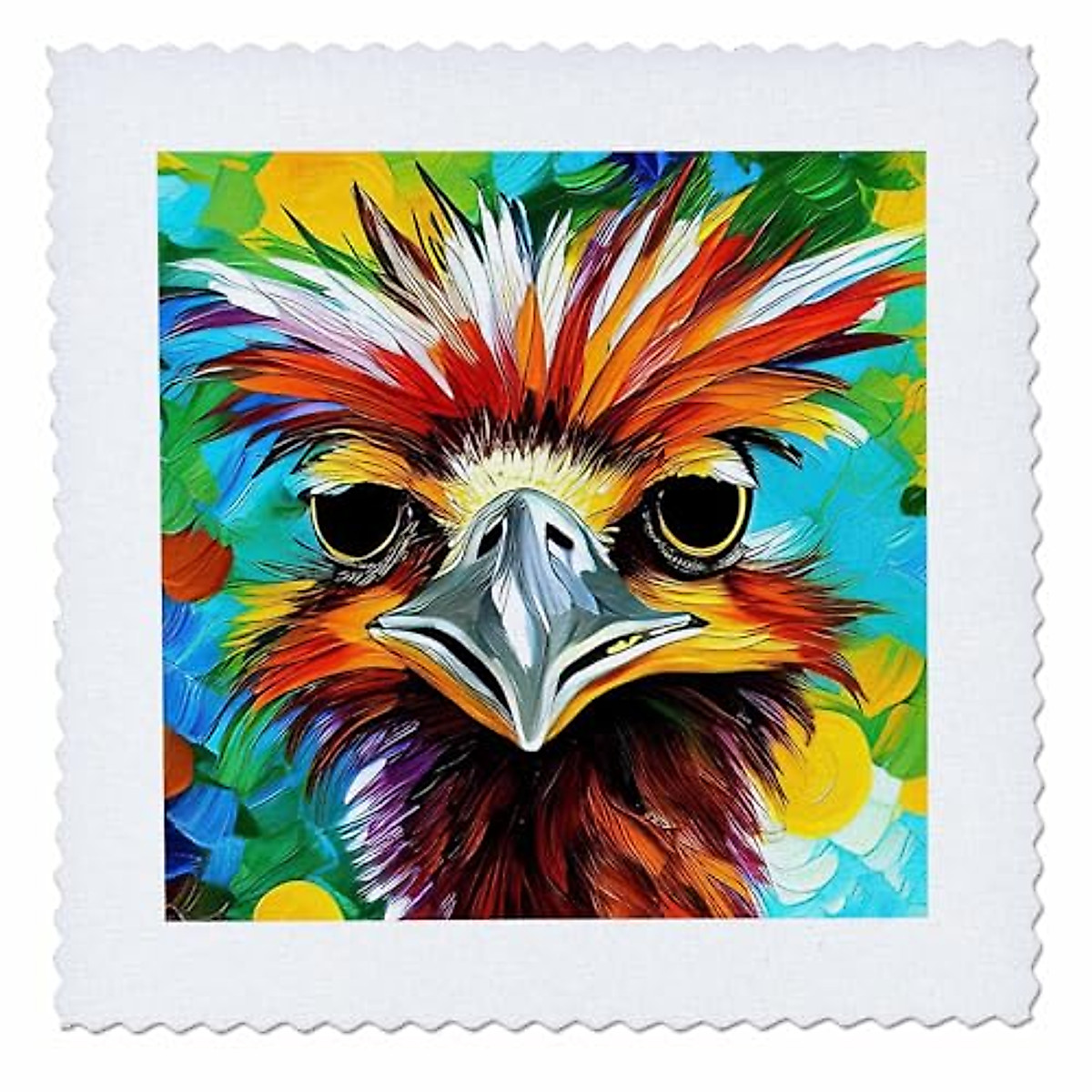 3dRose Funny Colorful emu Bird face Portrait. Cheerful Digital Art... - Quilt Squares (qs-379164-9)
