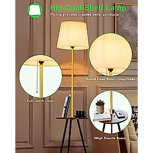 bulbeats Tripod Floor Lamp with Shelf, Side End Table with Lamp, 3000K E26 LED Bulb Included, Modern Standing Lamp with Pull Chain Switch for Living Room Bedroom
