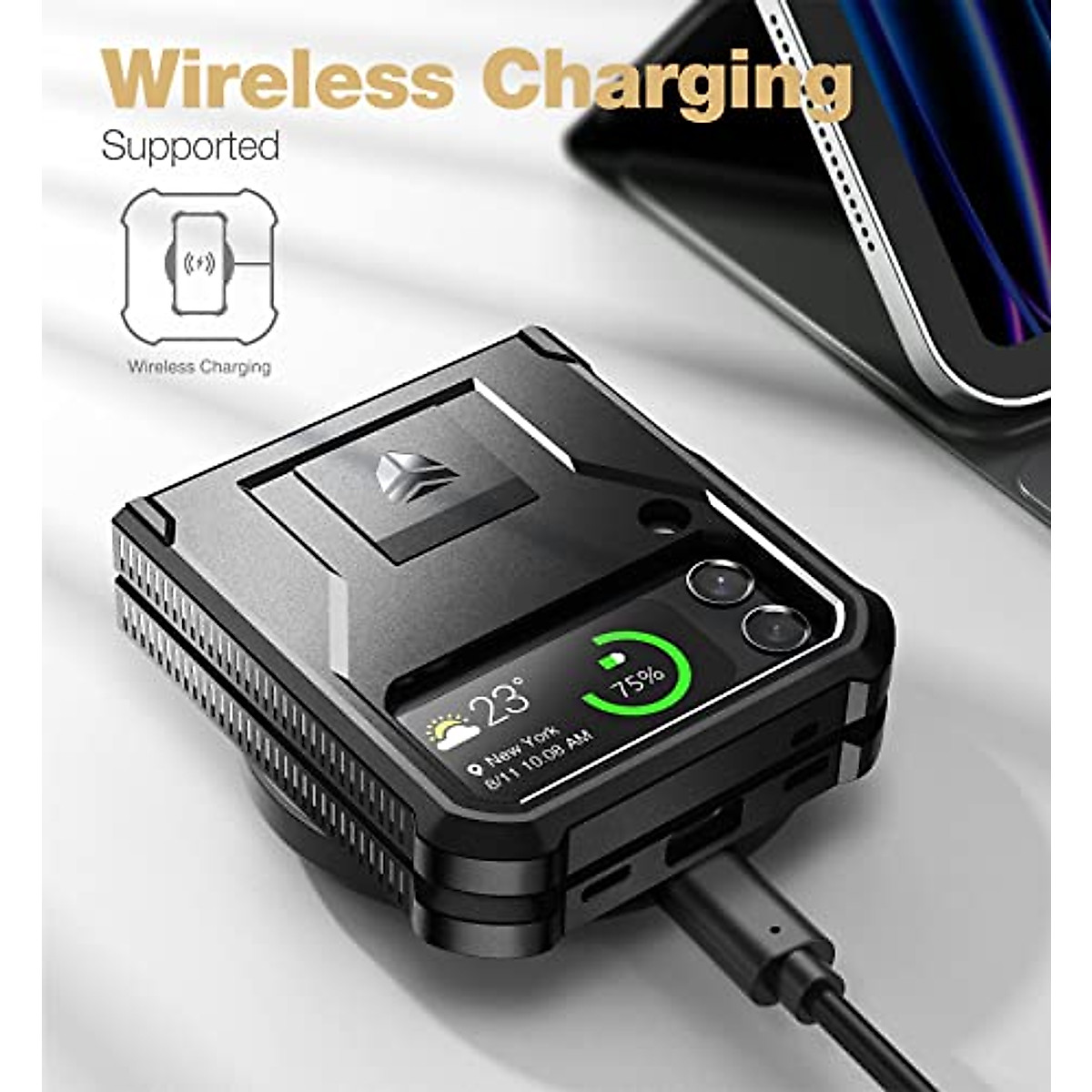 Dexnor Shockproof Case for Samsung Galaxy Z Flip 3 5G,Rugged Bumper Protective Case with Foldable Kickstand, Holster Cover with 360°Rotatable Belt Clip,Black