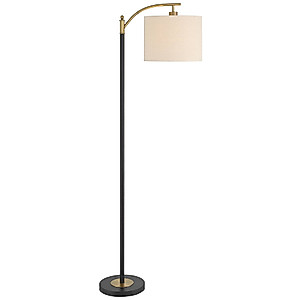 360 Lighting Rayna Mid Century Modern Downbridge Floor Lamp 61 1/2" Tall Black Warm Gold Metal Off-White Linen Drum Shade for Living Room Reading Bedroom Bedside Office Family House Home