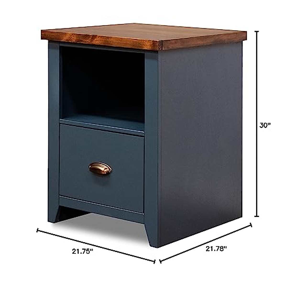 Bridgevine Home Nantucket Modern Farmhouse 1-Drawer File Cabinet, 22 Inches, Fully Assembled, Poplar Solid Wood, Blue Denim and Whiskey Finish