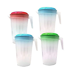 4.5 Liter Round Clear Plastic Pitcher With Lid & Handle For Water Iced Tea Beverages (4 Packs Assorted Color)