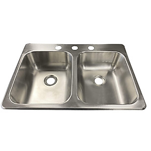 Class A Customs | 25" X 17" X 5" Stainless Steel Double Bowl Sink | 300 Series Stainless Steel | RV Camper Motor Home Sink | Concession Sink