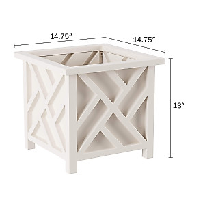 Lattice Design Planter Box - 14.75-Inch-Square Decorative Outdoor Flower or Plant Pot - Front Porch, Patio, and Garden Decor by Pure Garden (White)