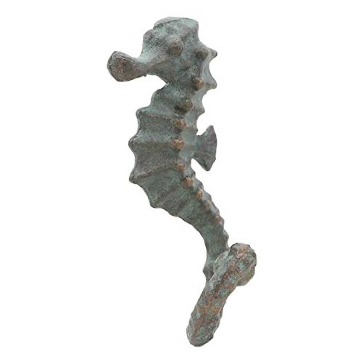 Ebros Verdigris Green Cast Iron Coastal Marine Ocean Nautical Seahorse Wall Mounted Coat Hooks Set of 2 Nautical Sea Life Hook Hangers Decor Sculpture Seahorses Coral Reef