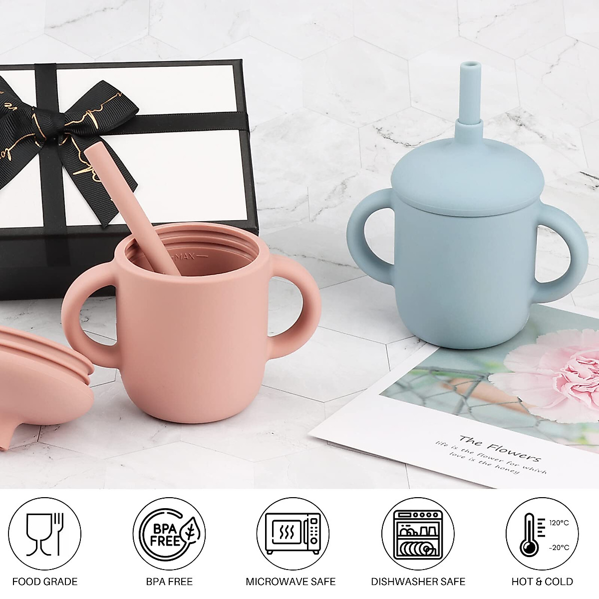 Mintlyfe Toddler Cups Silicone Training Sippy Cups with Straw Lid