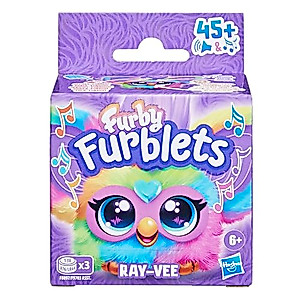 Furby Furblets Ray-Vee Mini Friend, Electronica Music, Speaks Only Furbish, Electronic Plush Toys for Girls & Boys, Interactive Pets, Rainbow, Easter Basket Stuffers, 6+