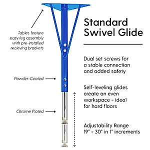 Factory Direct Partners 10077-GYBL Half Moon Activity School and Office Table (36" x 72"), Standard Legs with Swivel Glides, Adjustable Height 19-30" - Gray Top and Blue Edge