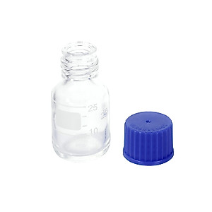 Pastein 10 Pieces 25 mL Graduated Round Reagent Media/Storage Glass Bottle With GL25 Blue Polypropylene Screw Cap