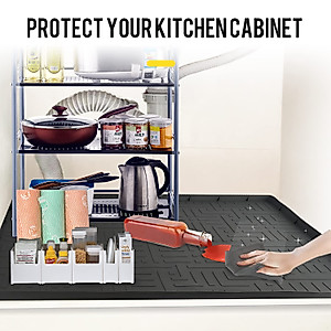 Under Sink Mat for Kitchen, 34"x21" Silicone Waterproof Mat Kitchen Bathroom Waterproof Cabinet Mat Sink liner, Protector for Under Sink Tray for Drips Leaks Mat, Hold Up to 4 Gallons - Grey