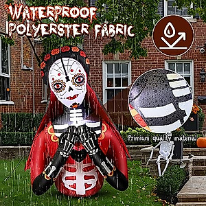 5FT Halloween Inflatables Day of The Dead Sugar Skull Blow Up Decorations with LED Lights and Built-in Sandbags, IDia De Los Muertos Decoration for Holiday Party Indoor Outdoor Garden Lawn Decor