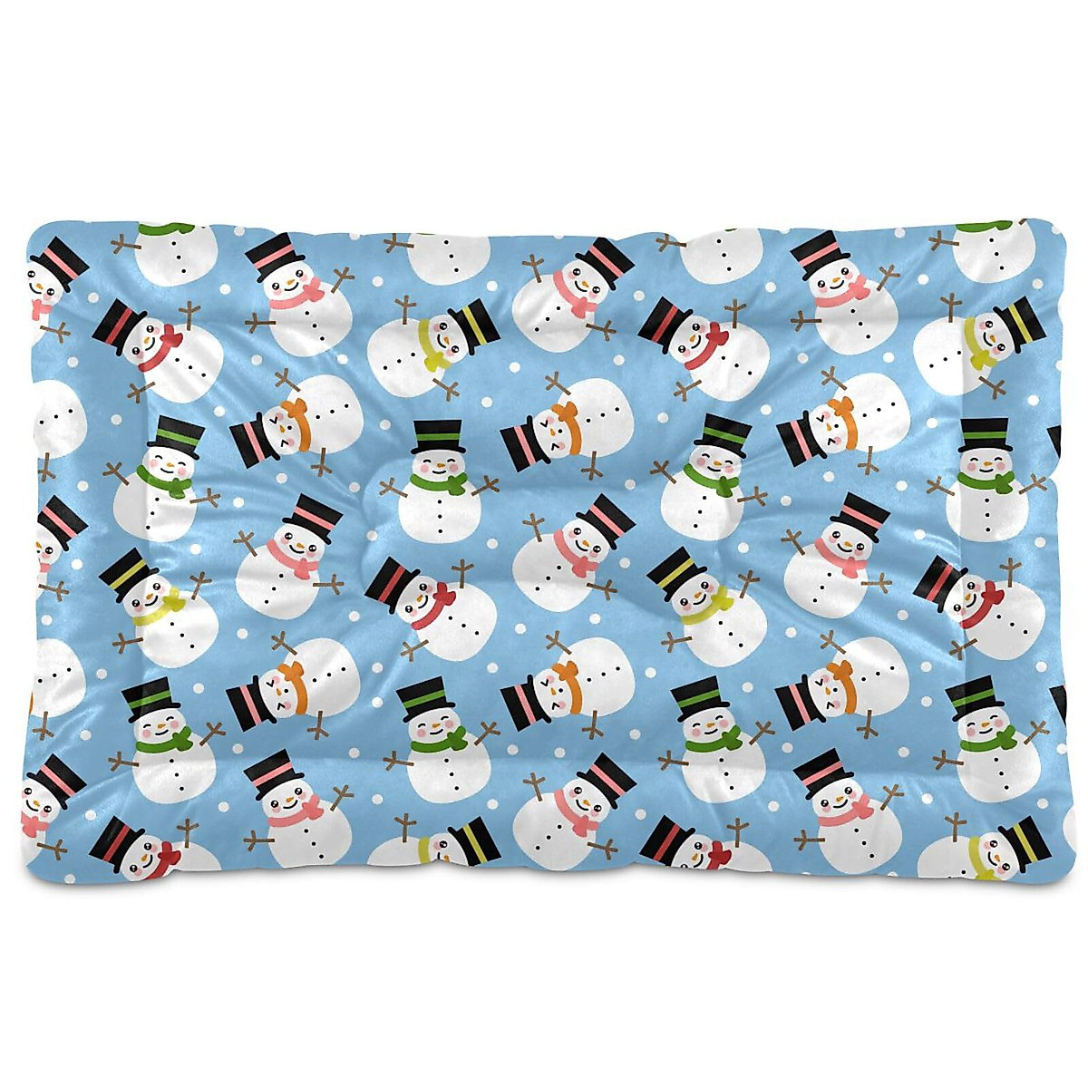 Coikll Cute Christmas Snowman Pet Bed Pad Soft Dog Bed Mat with Anti-Slip Bottom, Machine Washable Crate Pad Mattress for Dog Sleeping- 24 * 18inches