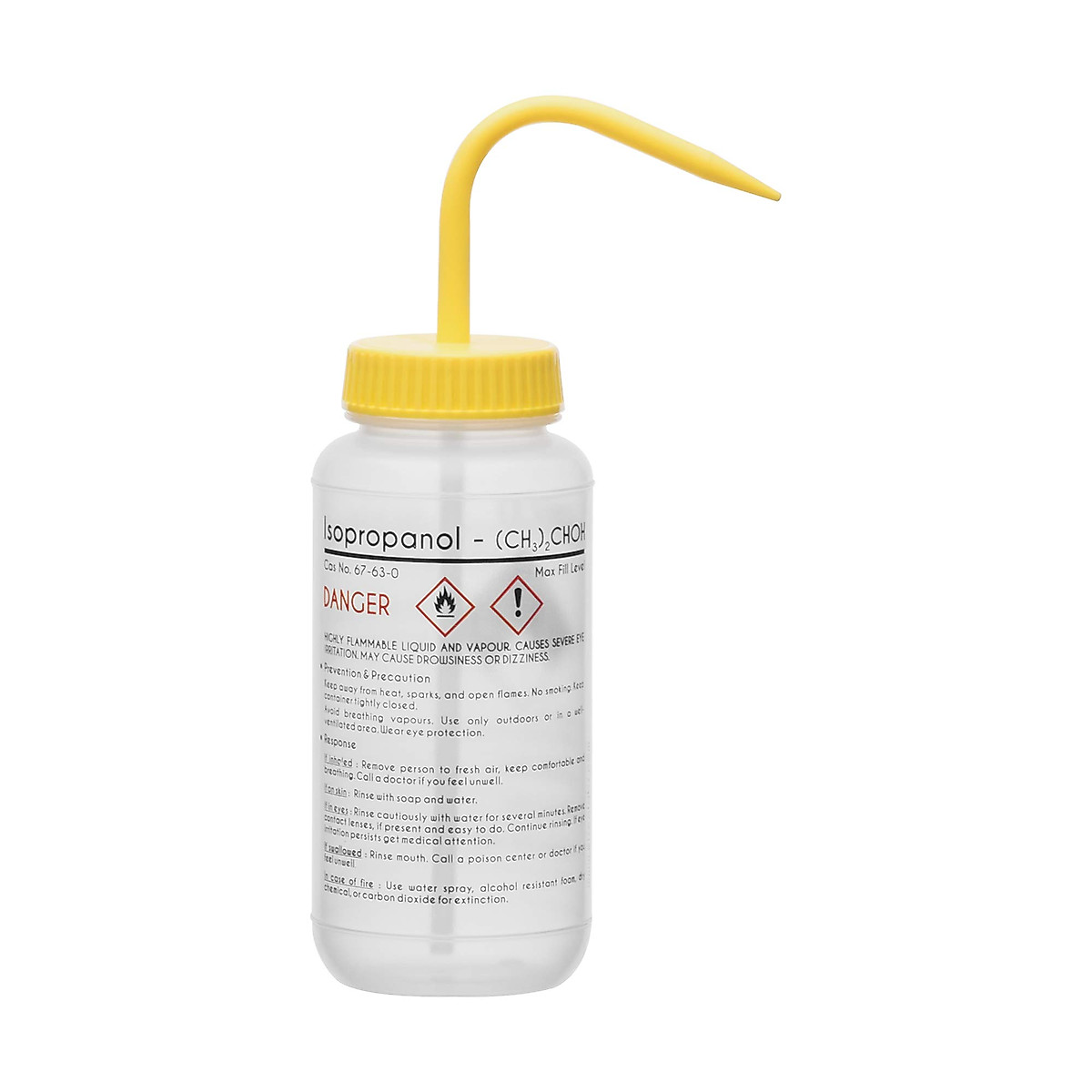 EISCO Wash Bottle for Isopropanol, 500ml - Labeled with Color Coded Chemical & Safety Information (4 Colors) - Wide Mouth, Self Venting, Low Density Polyethylene Labs