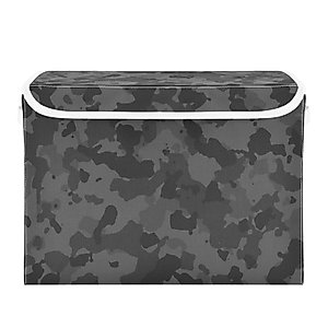 Kigai Storage Basket Black Camo Storage Boxes with Lids and Handle, Large Storage Cube Bin Collapsible for Shelves Closet Bedroom Living Room, 16.5x12.6x11.8 In