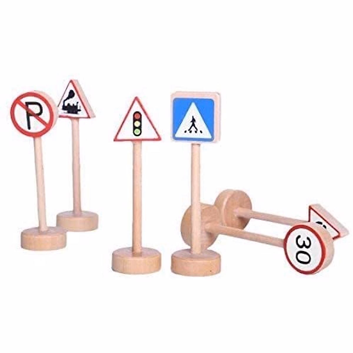 Kaptin 15 Pcs Wooden Street Signs Playset, Traffic Signs Lights Playset for Children Play
