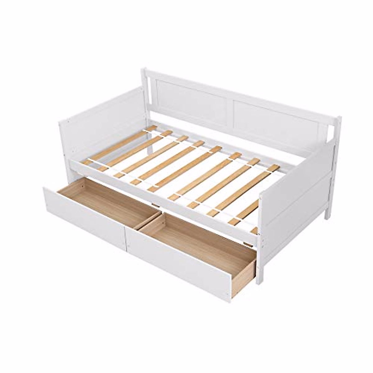 Lepfun Designs Twin Daybed with Two Drawers, Wood Twin Size Sofa Bed Frame with Wooden Slat Supports, Storage Daybed for Bedroom, Living Room (White, Twin with Drawers)