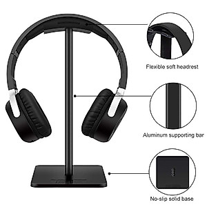 Link Dream Headphone Stand Headset Holder Gaming Headset Holder with Aluminum Supporting Bar Flexible Headrest Anti-Slip Earphone Stand for All Headphones
