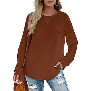 Womens Fall Sweatshirt Crewneck Clothes For Women 2021 Women's Shirts Casual Brown L