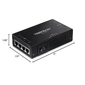 TRENDnet 65W 4-Port Gigabit PoE+ Injector, TPE-147GI, 4 x Gigabit Ports(Data in), 4 x gigabit PoE Ports(Data + PoE Out), Multi-Port PoE+ Injector up to 100m(328 ft.), Add PoE+ Power to Non-PoE Switch