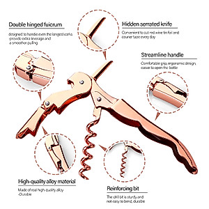 Drincarier Waiters Corkscrew Professional Waiter Corkscrew Wine openers,stainless steel Wine Key for Restaurant Waiters,Classic All-in-one Corkscrew, Bottle Opener and Foil Cutter (1Pack Rose Gold)…