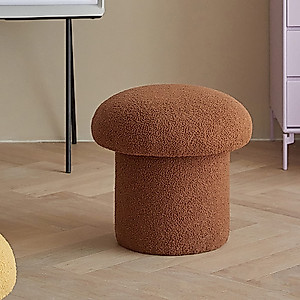 QQXX Sherpa Round Ottoman Stool,Soft Foot Stool Footrest Mushroom Shape,Dressing Makeup Chair,Velvet Upholstered Ottoman Pouf,Comfortable Seat for Living Room, Bedroom, Entrance Sofa Stool