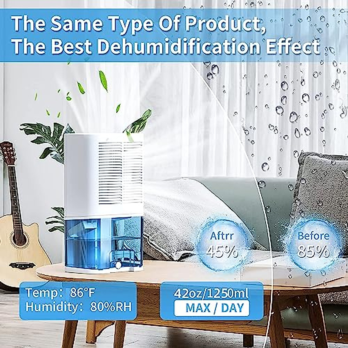 DDVIVAL 68oz Dehumidifier with Drain Hose, 800 sq. Ft Quiet Dehumidifier With Drain Hose & Auto Shut Off, Small Dehumidifiers for Room Bedroom Bathroom Basements Closet RV Kitchen